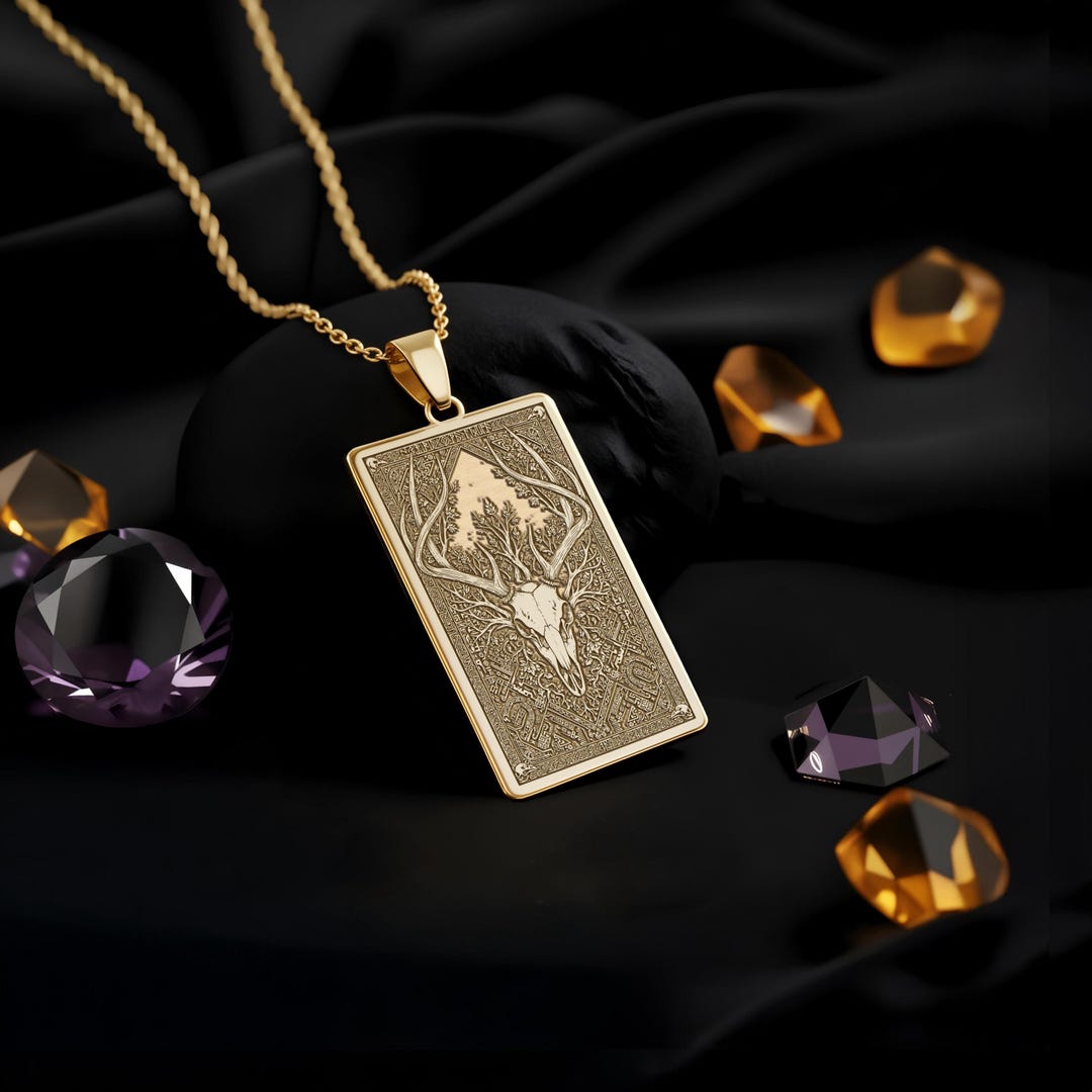 Deer Skull Pendant Necklace: 14K Gold, Forest God Amulet, Pagan Witch ...