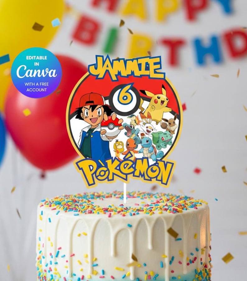 Pokémon Birthday Cake Topper | Kids Party Decoration (digital File) - Etsy
