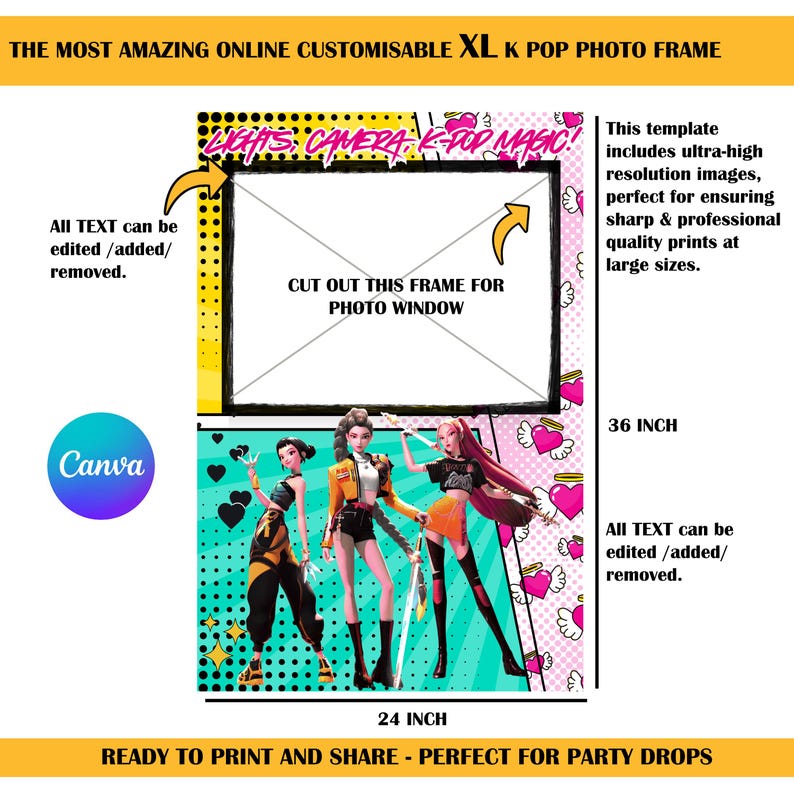 KPOP Demon Hunters Photobooth Frame and Birthday Invitation, Editable K ...