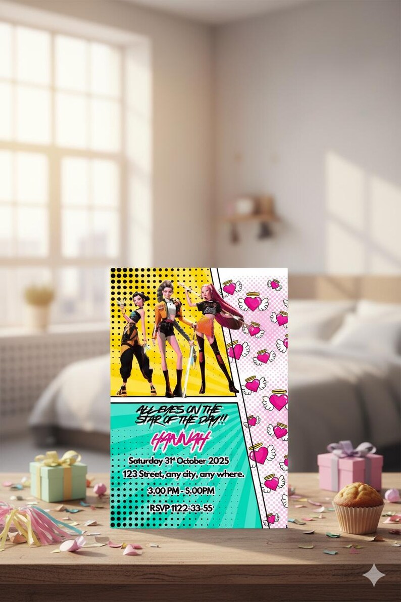 KPOP Demon Hunters Photobooth Frame and Birthday Invitation, Editable K ...