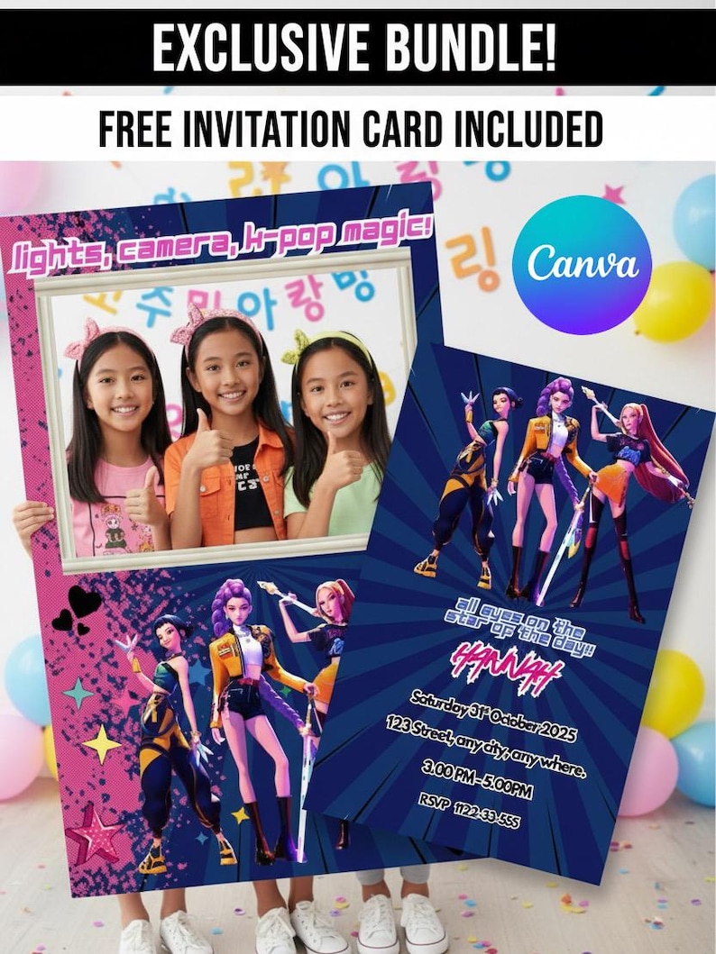 KPOP Demon Hunters Birthday, Photo Booth Frame and Invitation (digital ...