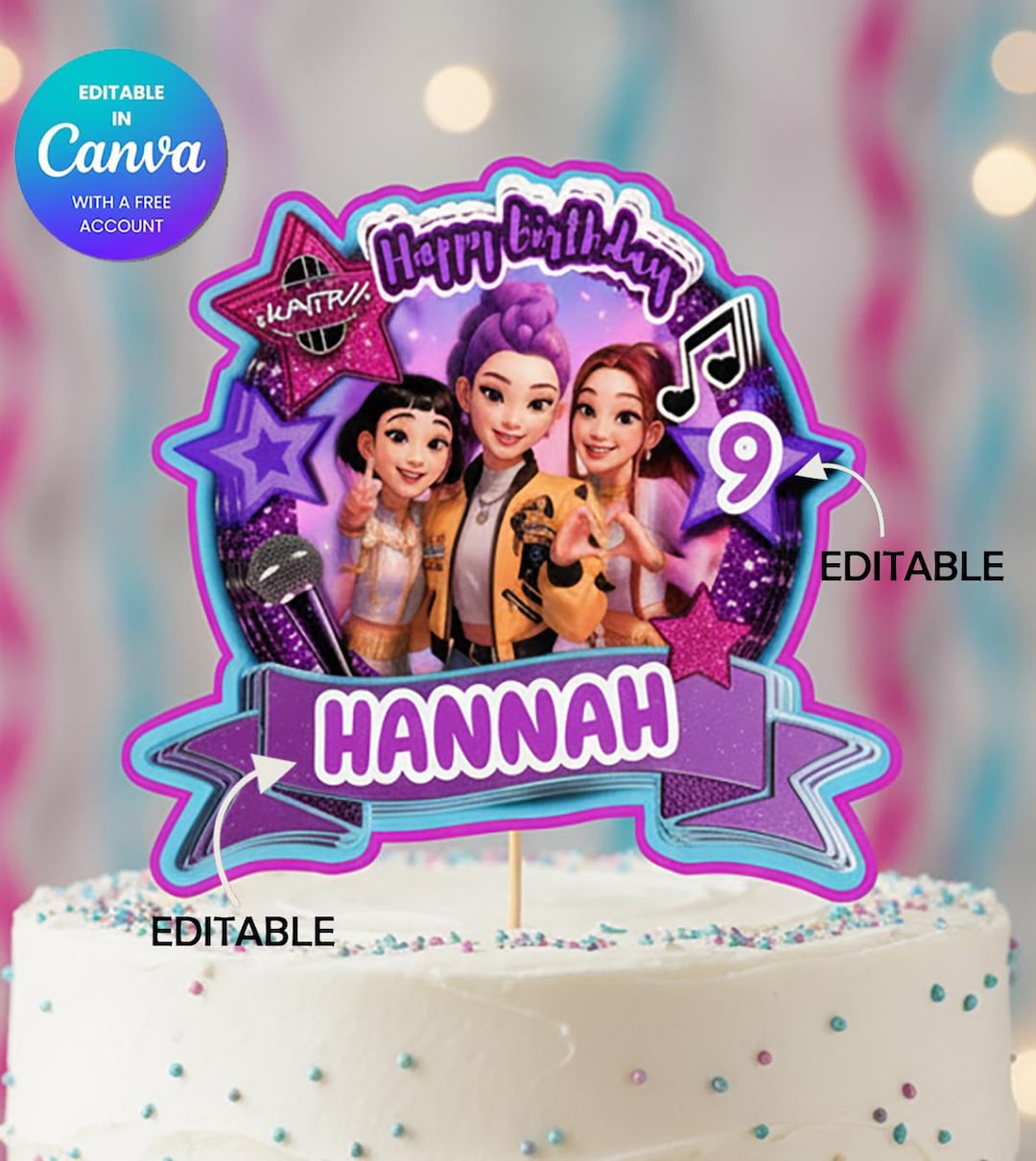 Printable Kpop Birthday Cake Topper, Girl Group Theme (digital Download ...