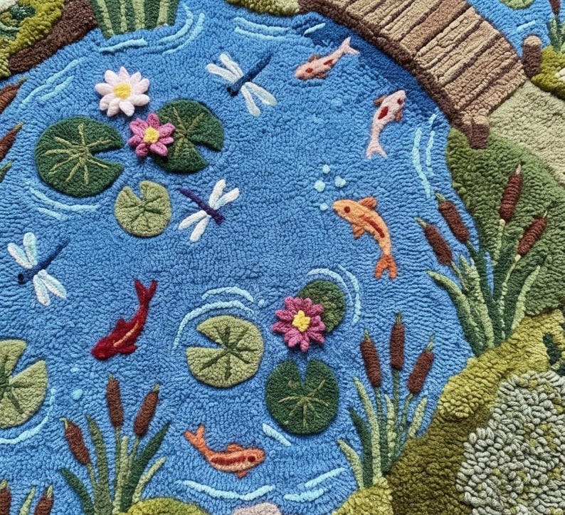 Pond & Garden Canopy Fish Wool Rug,nature-inspired Hand Tufted Carpet ...