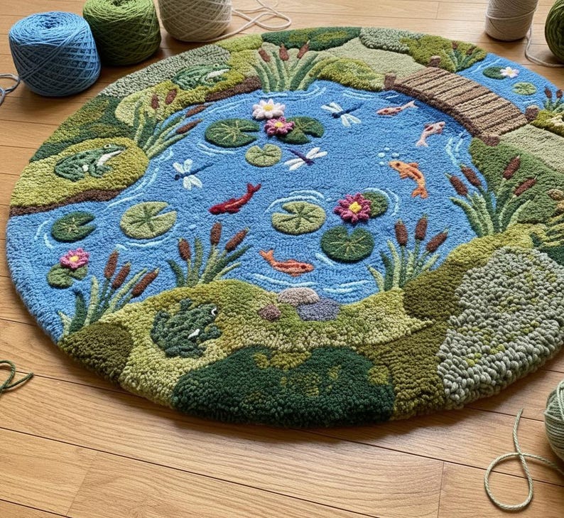 Pond & Garden Canopy Fish Wool Rug,nature-inspired Hand Tufted Carpet ...