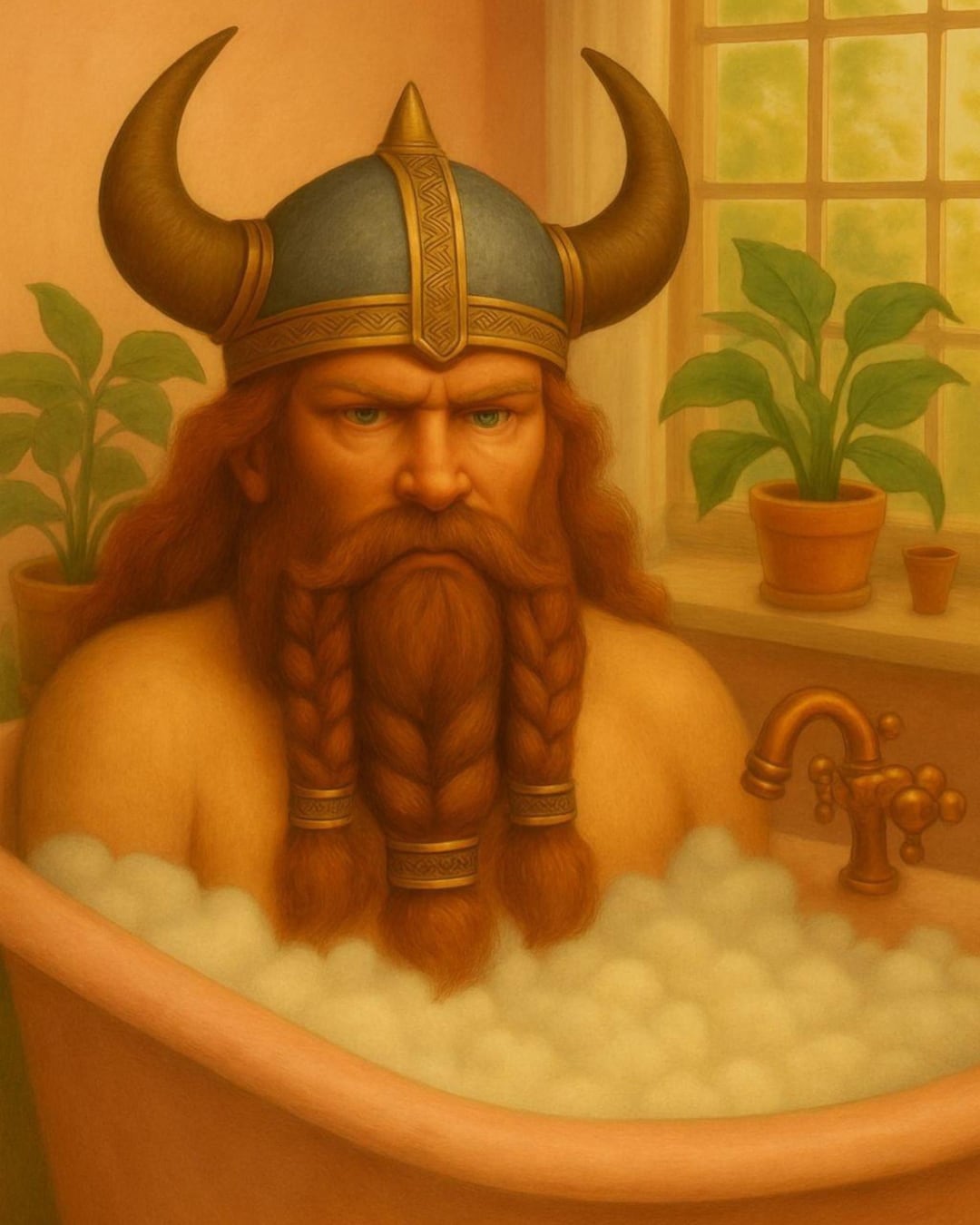 Funny Viking Wall Art | Bearded Norse Warrior Taking a Bath | Digital ...