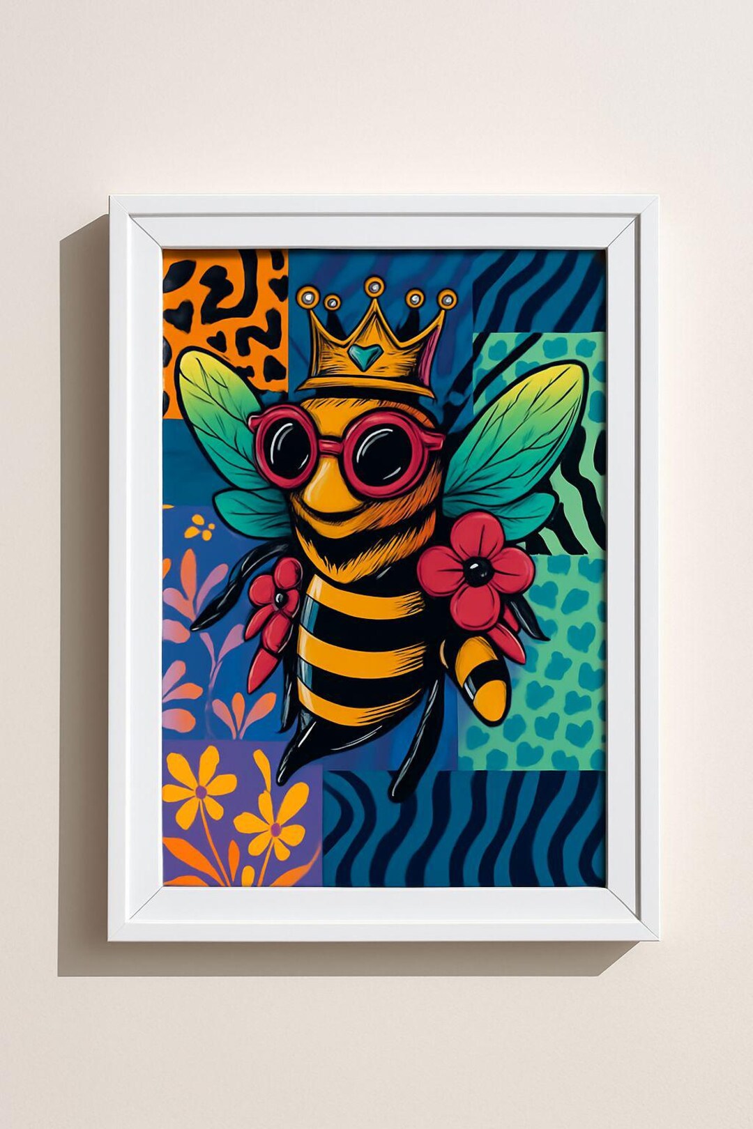 Colorful Bee Art Poster: Retro Home Decor, Insect Lover Gift - Etsy
