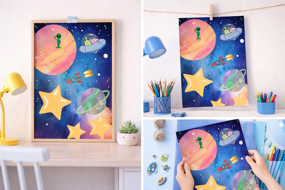 Cosmic Friends – Space-themed Kids Wall Art - Etsy
