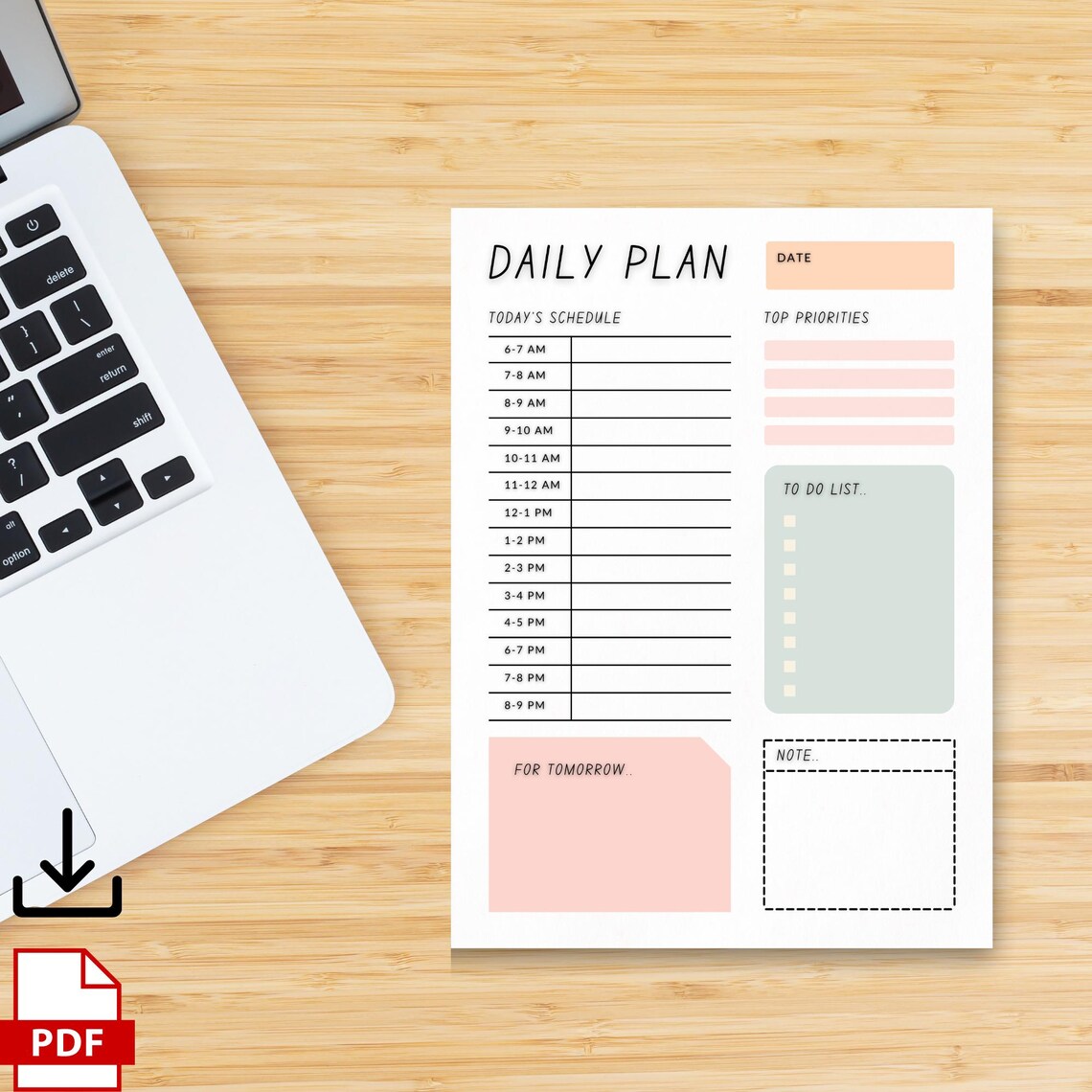 Plantilla de planificador diario imprimible: Diseño editable en Canva ...