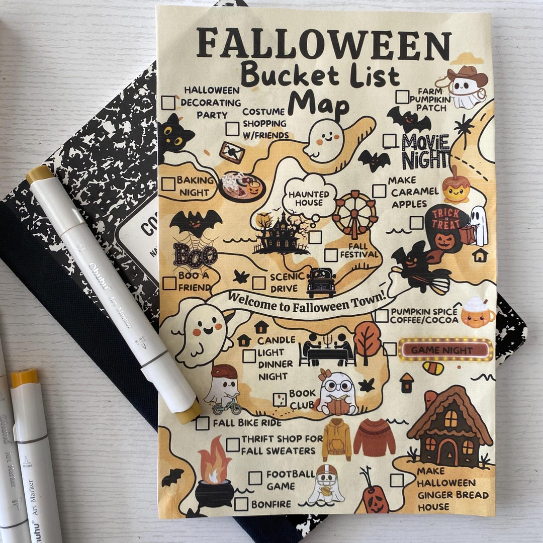 Printable FALLOWEEN Bucket List Map Halloween Bucket List Map Halloween ...