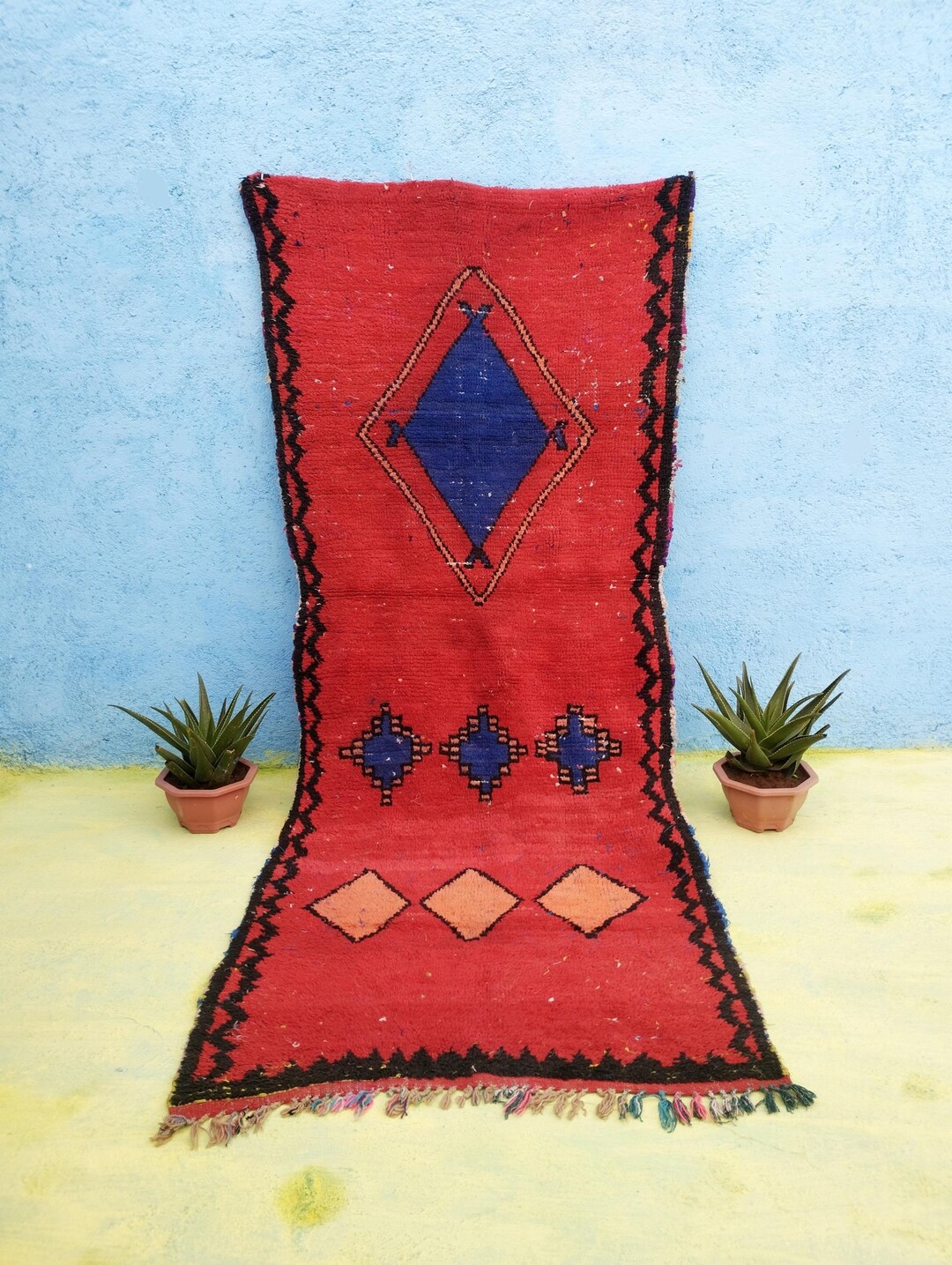 Rugs for Living Room: Moroccan Berber Carpet Red Woolen Handmade ...