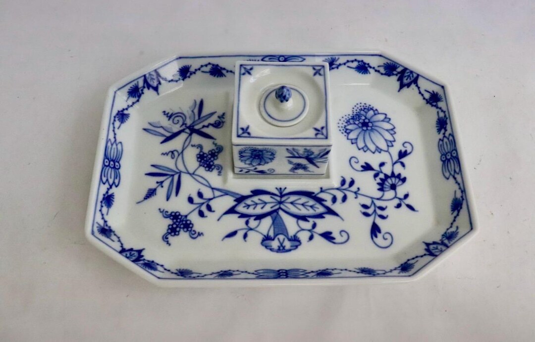 Meissen Blue Onion Porcelain Ink Well Set W/ Tray – Hand Painted – 1st ...