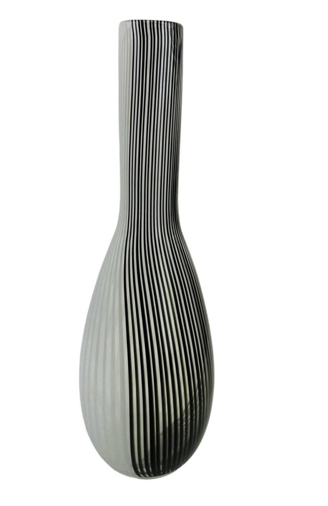 Dino Martens Style Mezza Filigrana Art Glass Vase Black White Striped ...