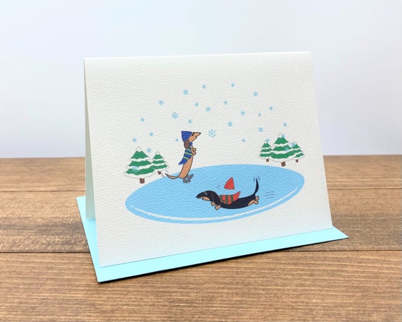 Dachshund Winter/Holiday Note Cards Dachshunds on Frozen | Etsy