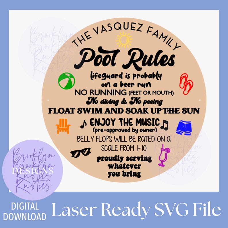 Funny Pool Rules Sign SVG: Laser Cut File for Glowforge - Etsy