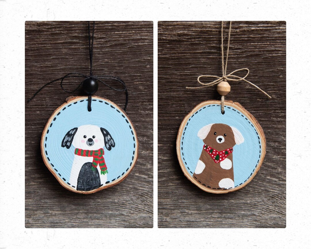 Cute Dog Handcrafted Wood Slice Ornament - Your Choice of Designs or ...