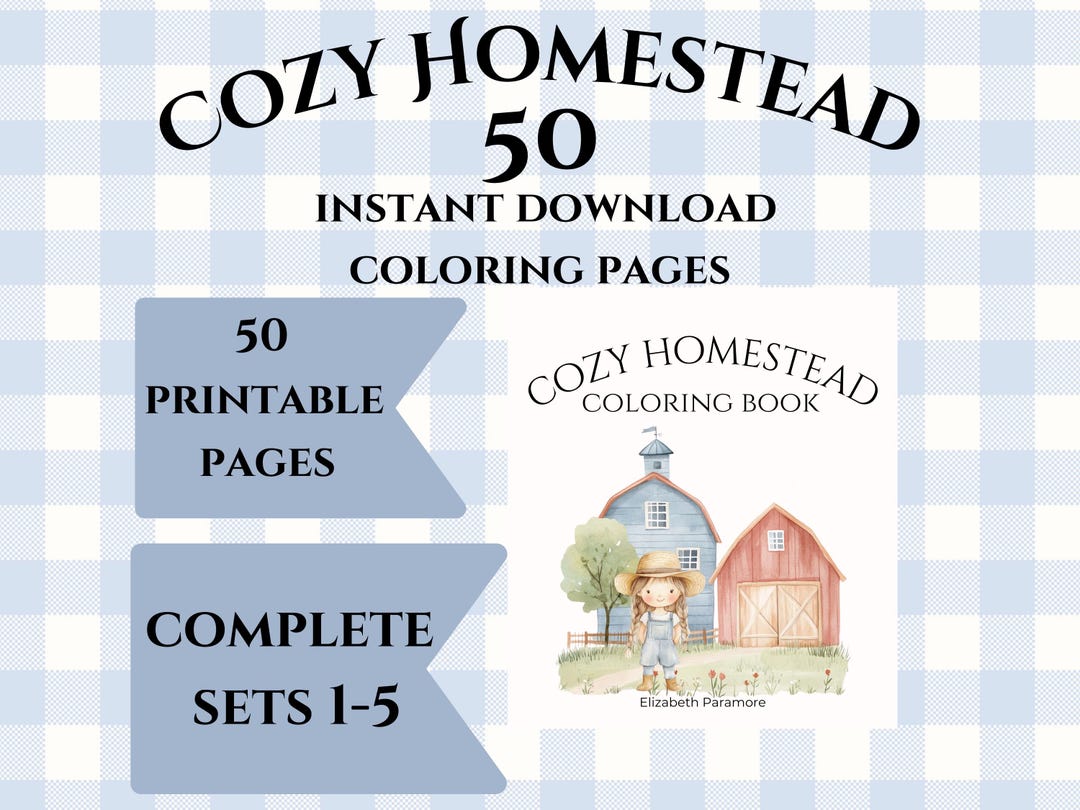 50 Cozy Homestead Coloring Pages, Set 1- 5 Instant Download, Printable ...