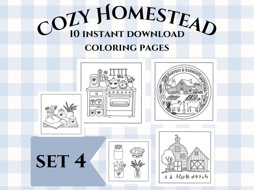 10 Cozy Homestead Coloring Pages, Set 4 Instant Download, Printable ...