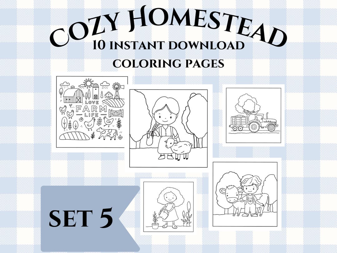 10 Cozy Homestead Coloring Pages, Set 5 Instant Download, Printable ...
