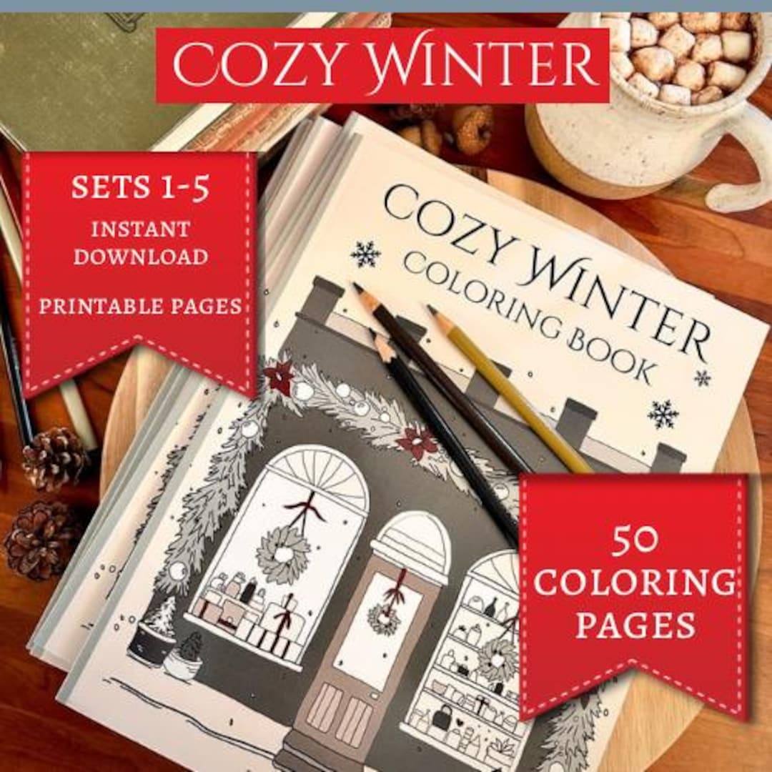 50 Cozy Winter Coloring Pages, Sets 1 5, Printable, Instant Download ...