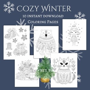 10 Cozy Winter Coloring Pages, Set 3, Hand-drawn, Instant Download ...