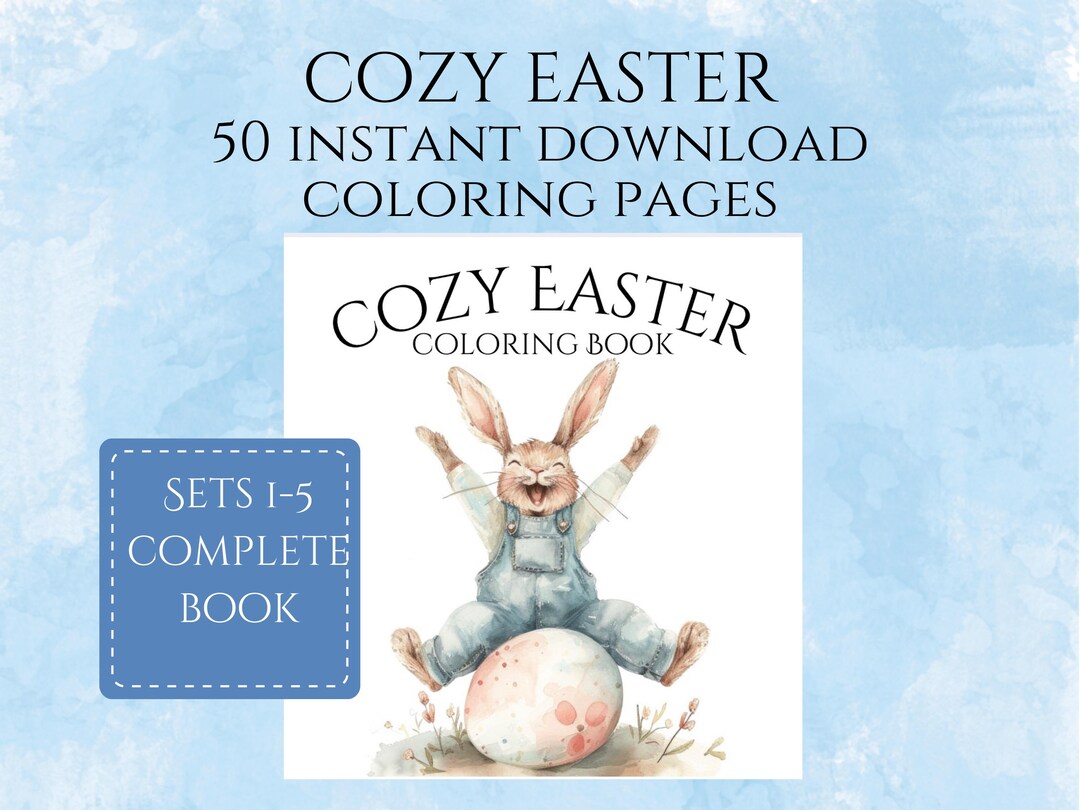 50 Cozy Easter Coloring Pages, Sets 1-5, Hand-drawn, Instant Download ...