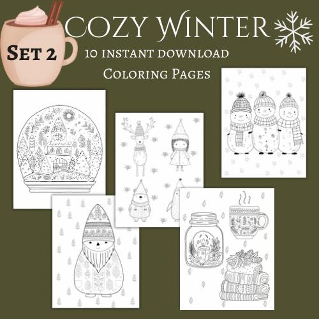 10 Cozy Winter Coloring Pages, Set 2, Hand-drawn, Instant Download ...