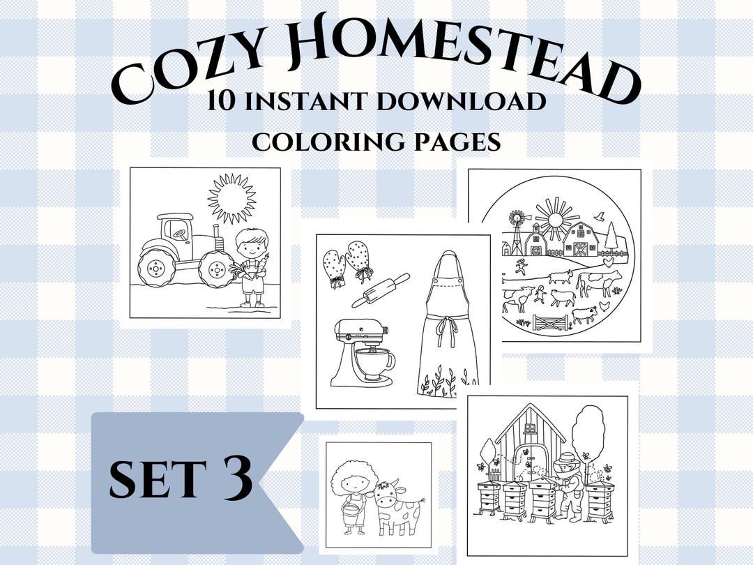 10 Cozy Homestead Coloring Pages, Set 3 Instant Download, Printable ...