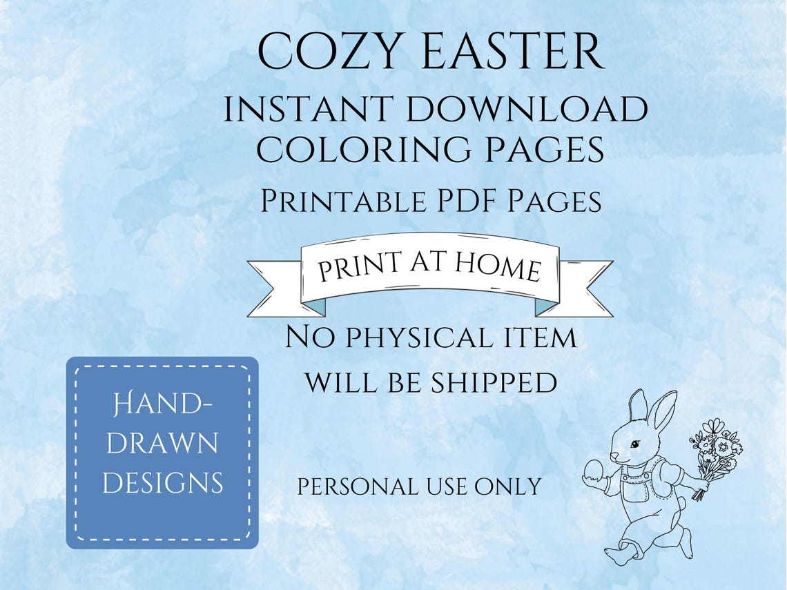 10 Cozy Easter Coloring Pages, Set 1, Hand-drawn, Instant Download ...