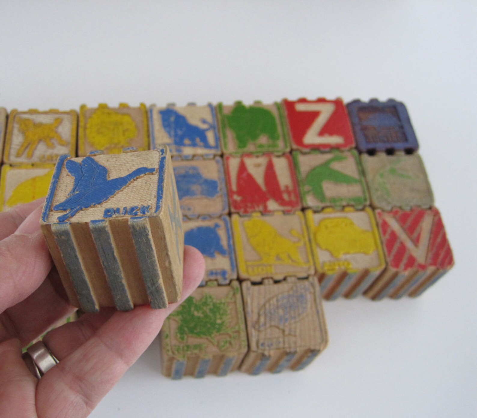 Vintage Wooden Block Sets Alphabet Letters Picture Animal Old - Etsy