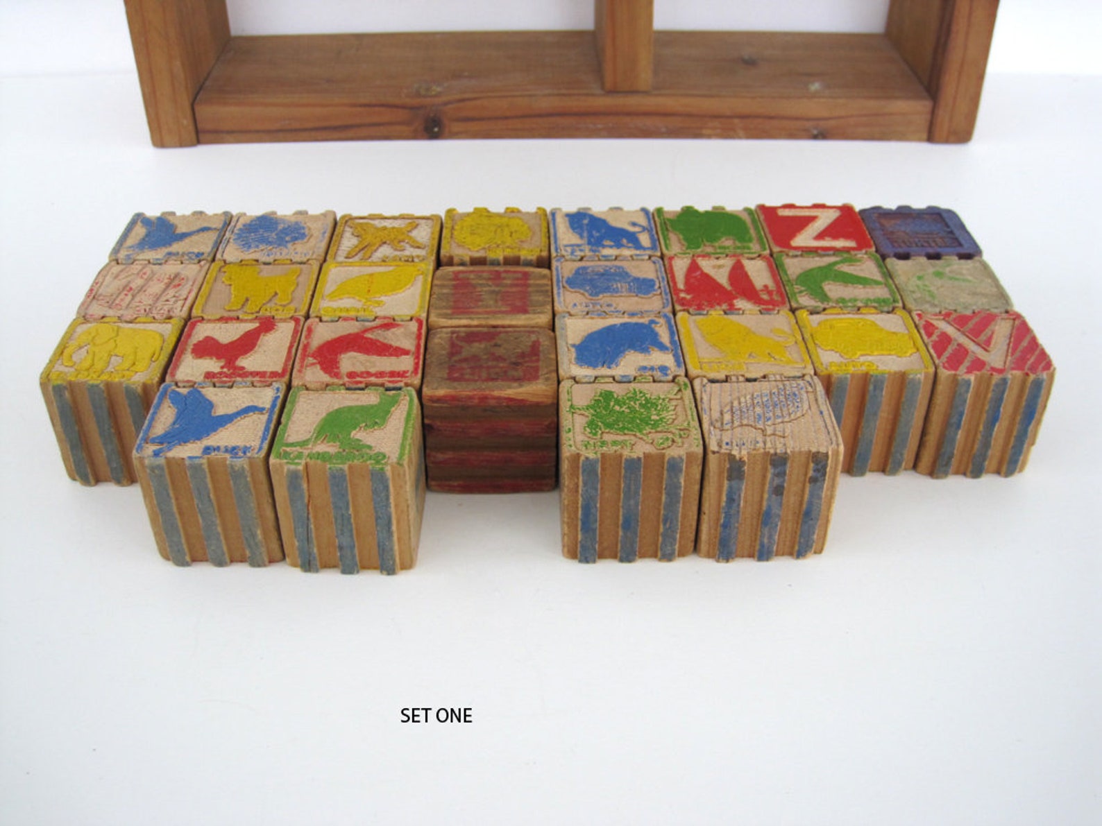 Vintage Wooden Block Sets Alphabet Letters Picture Animal Old - Etsy
