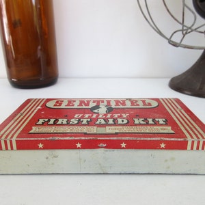 Vintage Sentinel First Aid Kit Tin Hinged Metal Box Medical Collectable ...