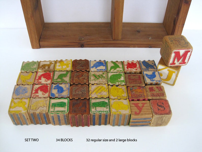 Vintage Wooden Block Sets Alphabet Letters Picture Animal Old - Etsy