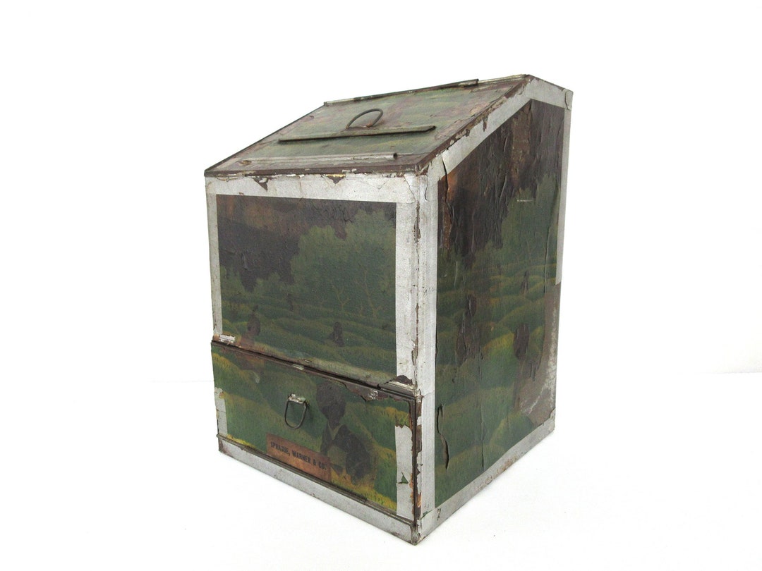 Antique Green Tea Tin Bin, Countertop General Store Bin, Japanese ...