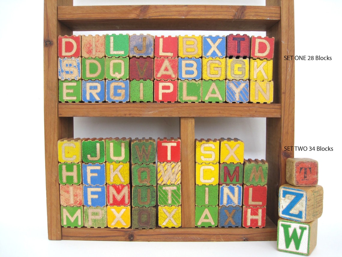 Vintage Wooden Block Sets Alphabet Letters Picture Animal Old - Etsy