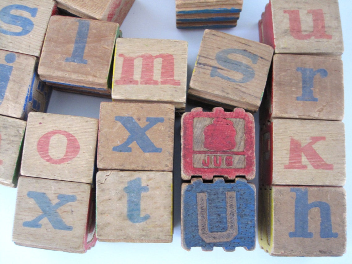 Vintage Wooden Block Sets Alphabet Letters Picture Animal Old | Etsy