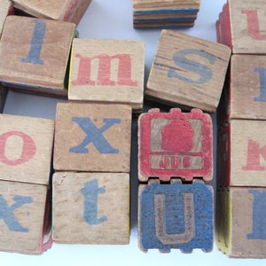 Vintage Wooden Block Sets Alphabet Letters Picture Animal Old Wood ...