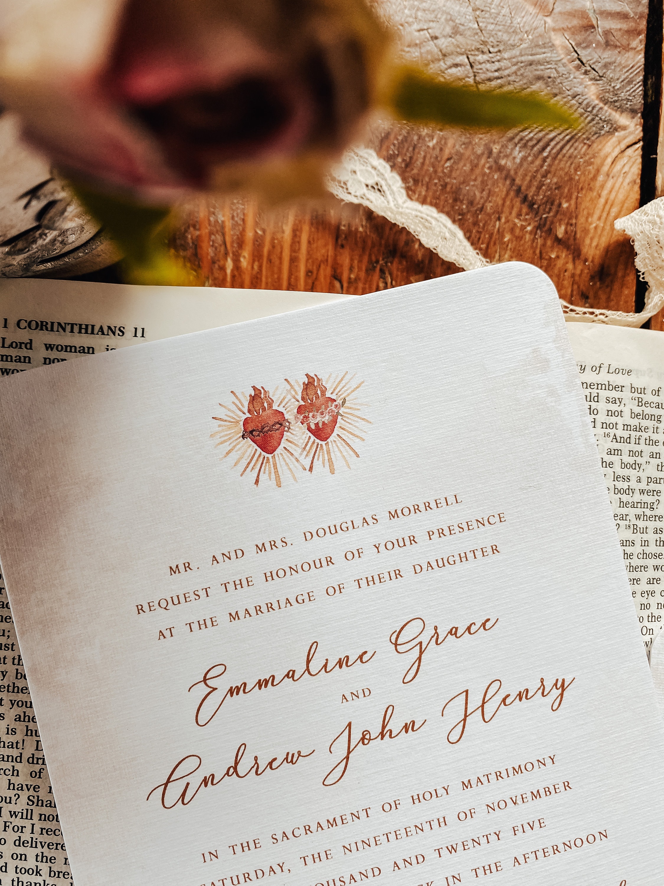 Catholic Wedding Invitations. Sacred and Immaculate Hearts. Linen ...