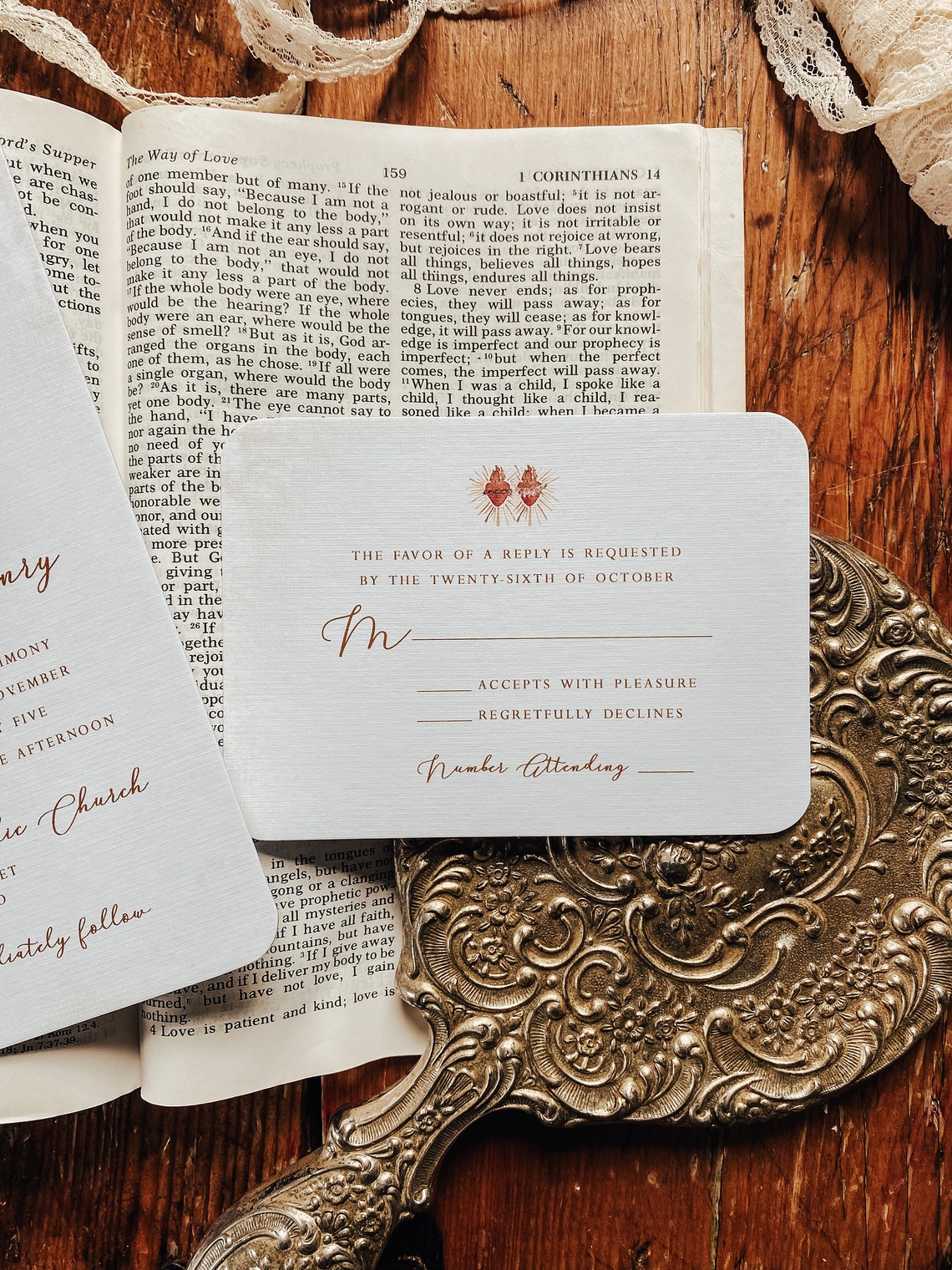 Catholic Wedding Invitations. Sacred and Immaculate Hearts. Linen ...