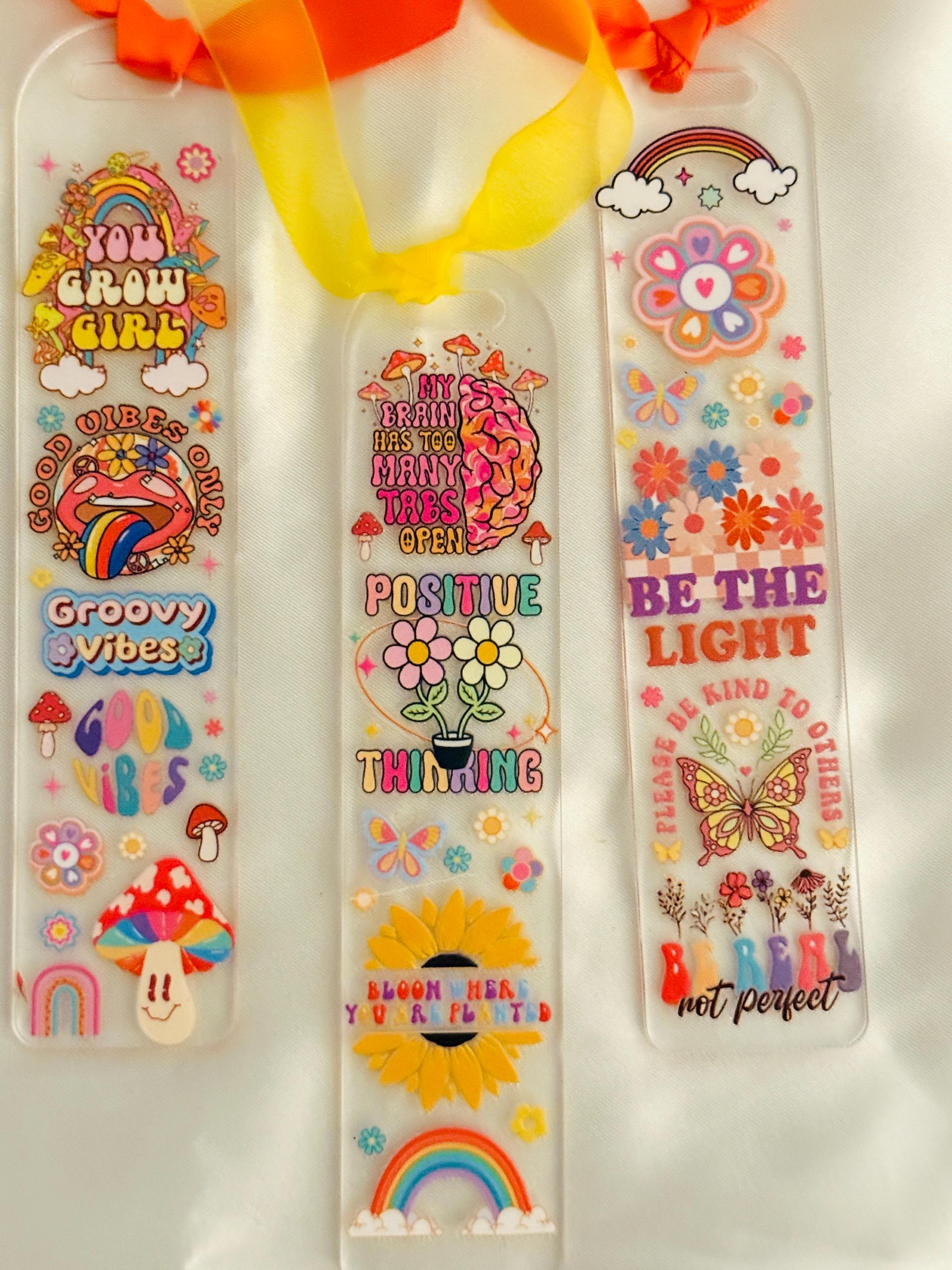70s Retro Inspirational Bookmark Set, Groovy Vibes Hippie Bookmark ...