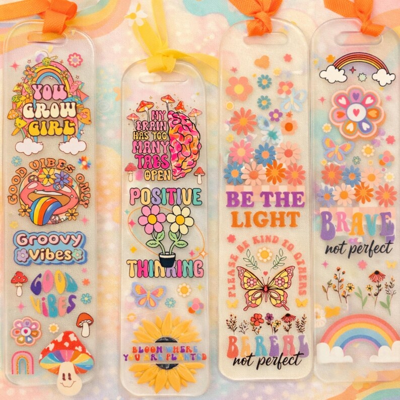 70s Retro Inspirational Bookmark Set, Groovy Vibes Hippie Bookmark ...