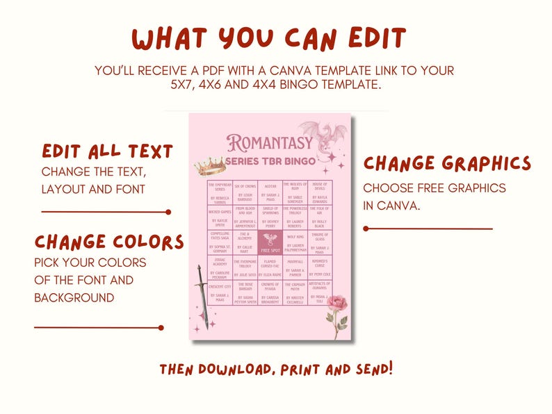 Romantasy TBR Bingo Card Template: Editable Book Club Game (digital ...