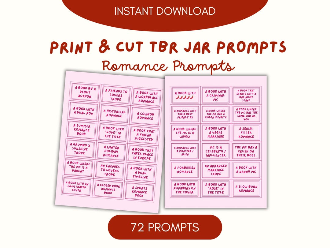 Romance TBR Jar Prompts, Pink Printable TBR Jar Reading Challenge ...