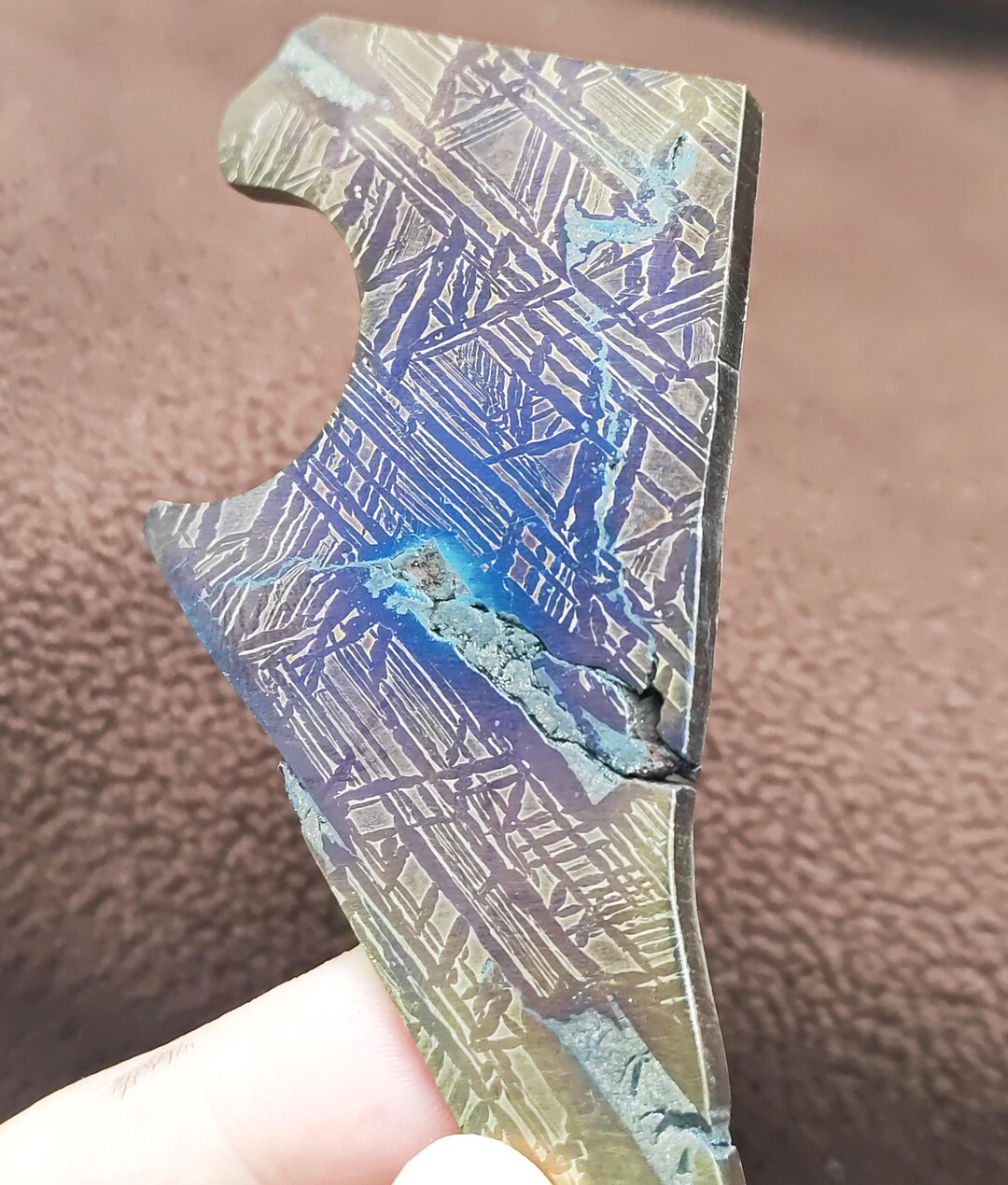Muonionalusta Meteorite Pyramid Slice - Etched Roasted Blue Iron ...