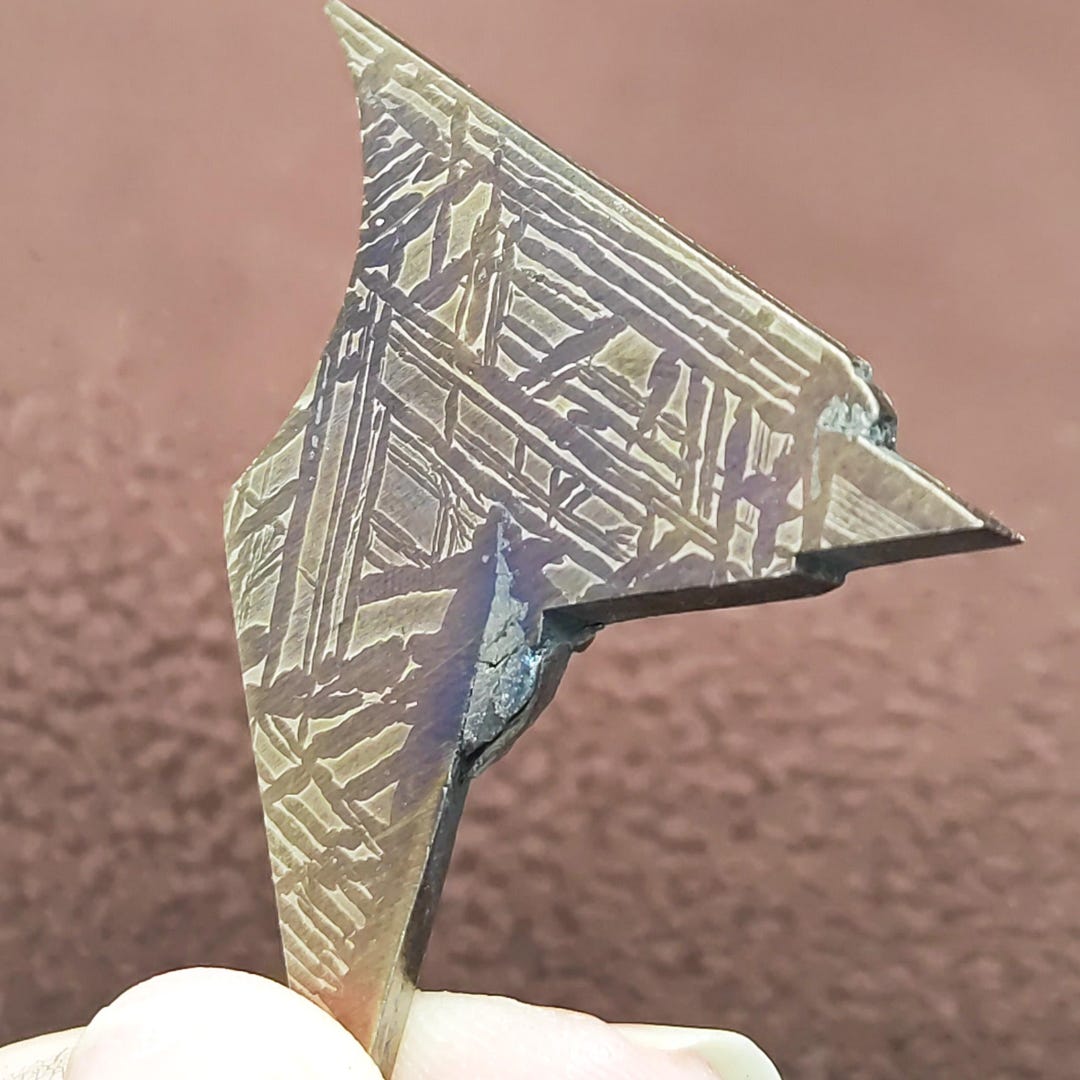 Muonionalusta Meteorite Pyramid Slice - Etched Roasted Blue Iron ...