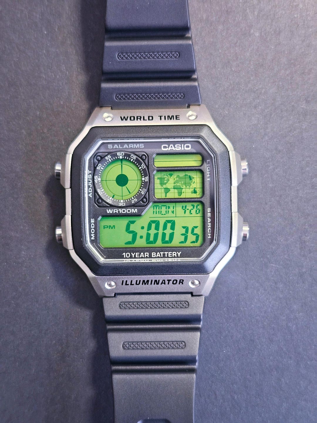 Casio AE1200 Custom Mod Watch: World Time Digital Wristwatch - Neon ...