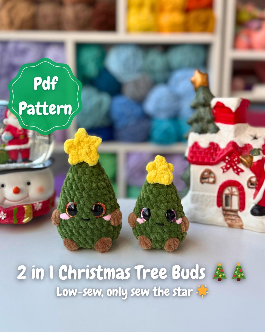 Crochet 2 in 1 Christmas Tree Buds Pattern, Amigurumi Low Sew Holiday ...