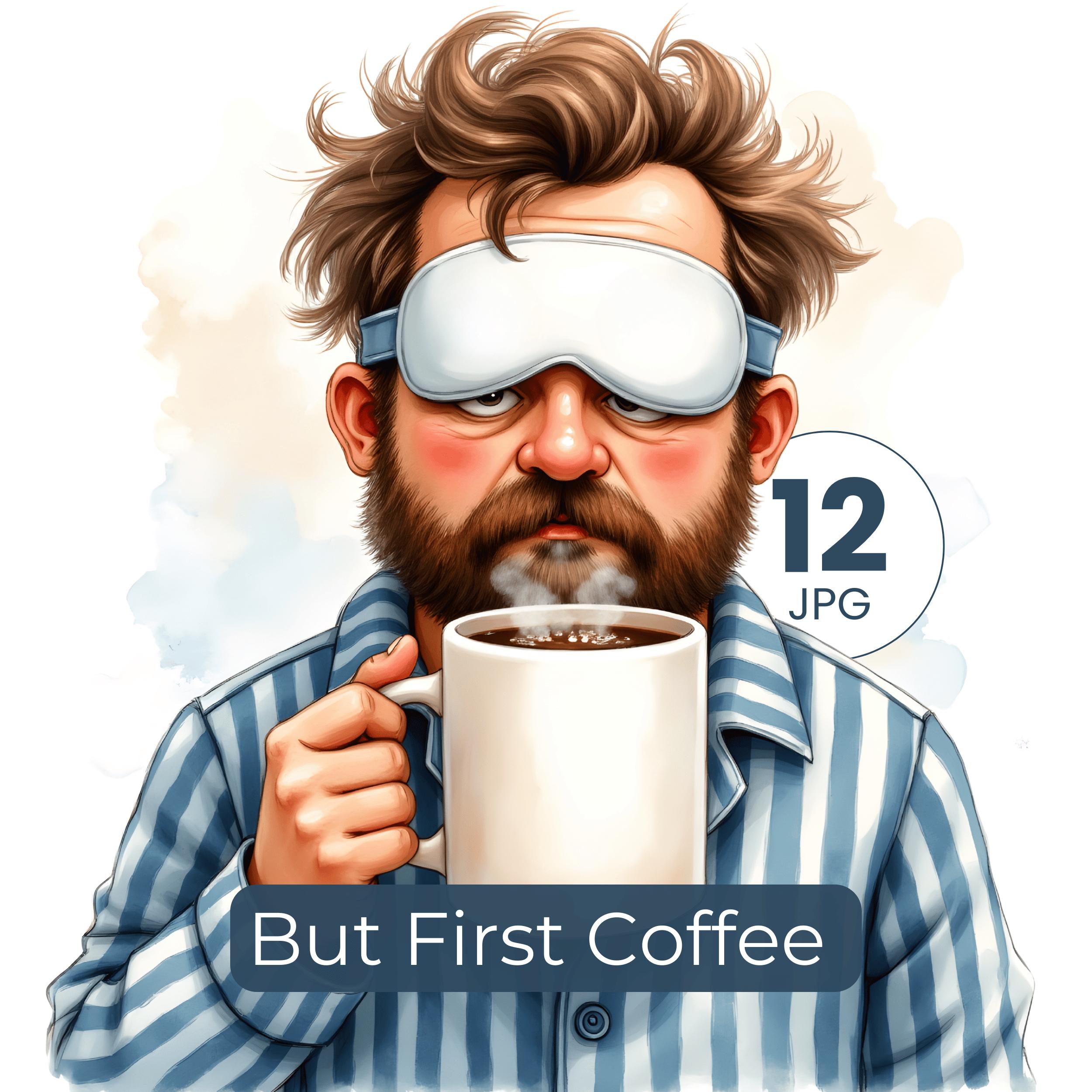 12 Sleepy People Coffee Clipart – Morning Mood Watercolor – Digital JPG ...