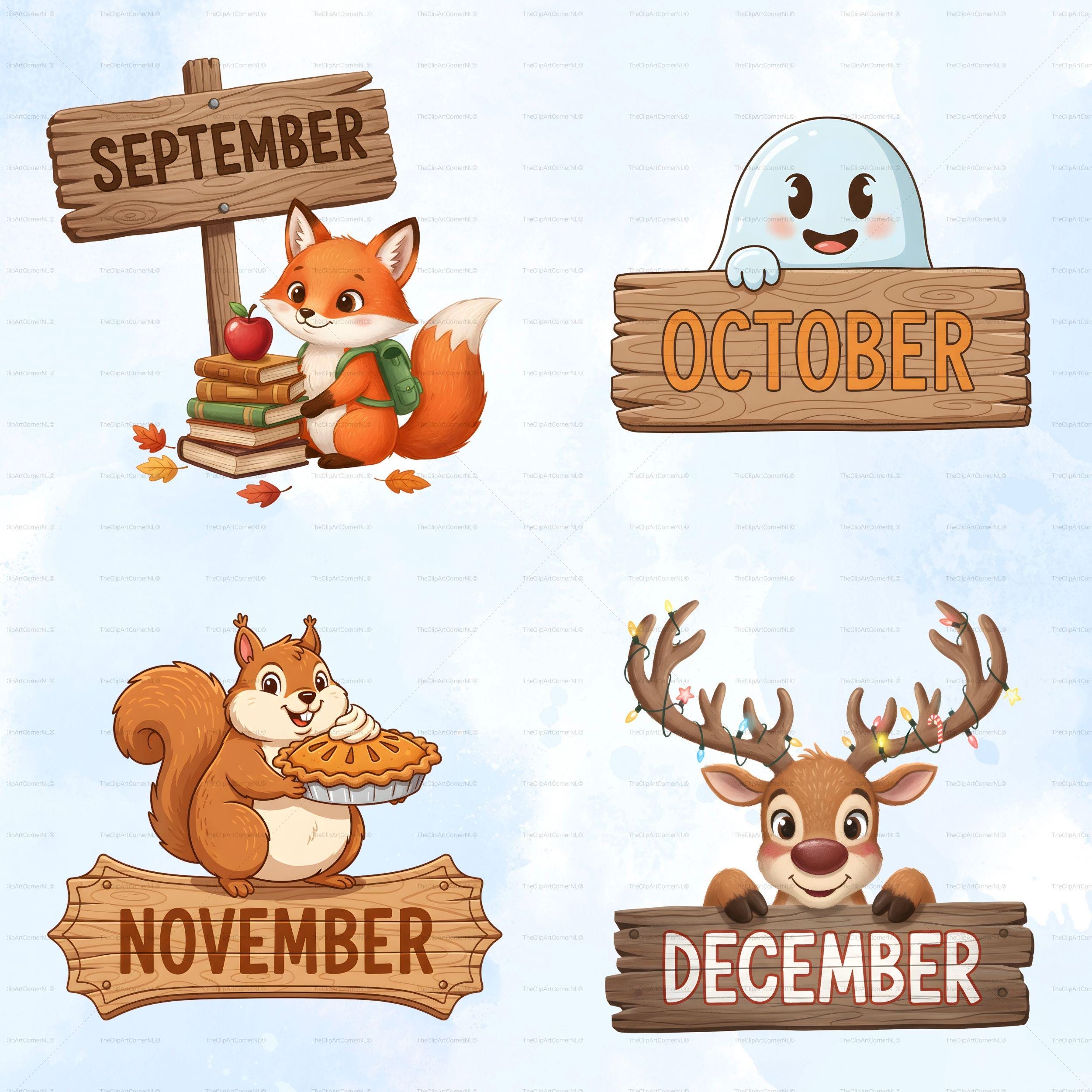 Months of the Year Clipart: Cartoon Animals PNG (digital Download) - Etsy