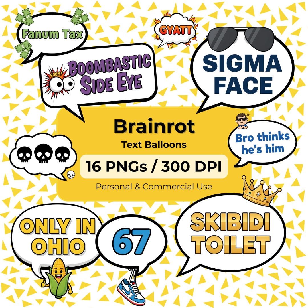 Brainrot Text Balloons Clipart – Meme PNG Stickers – Funny Speech ...