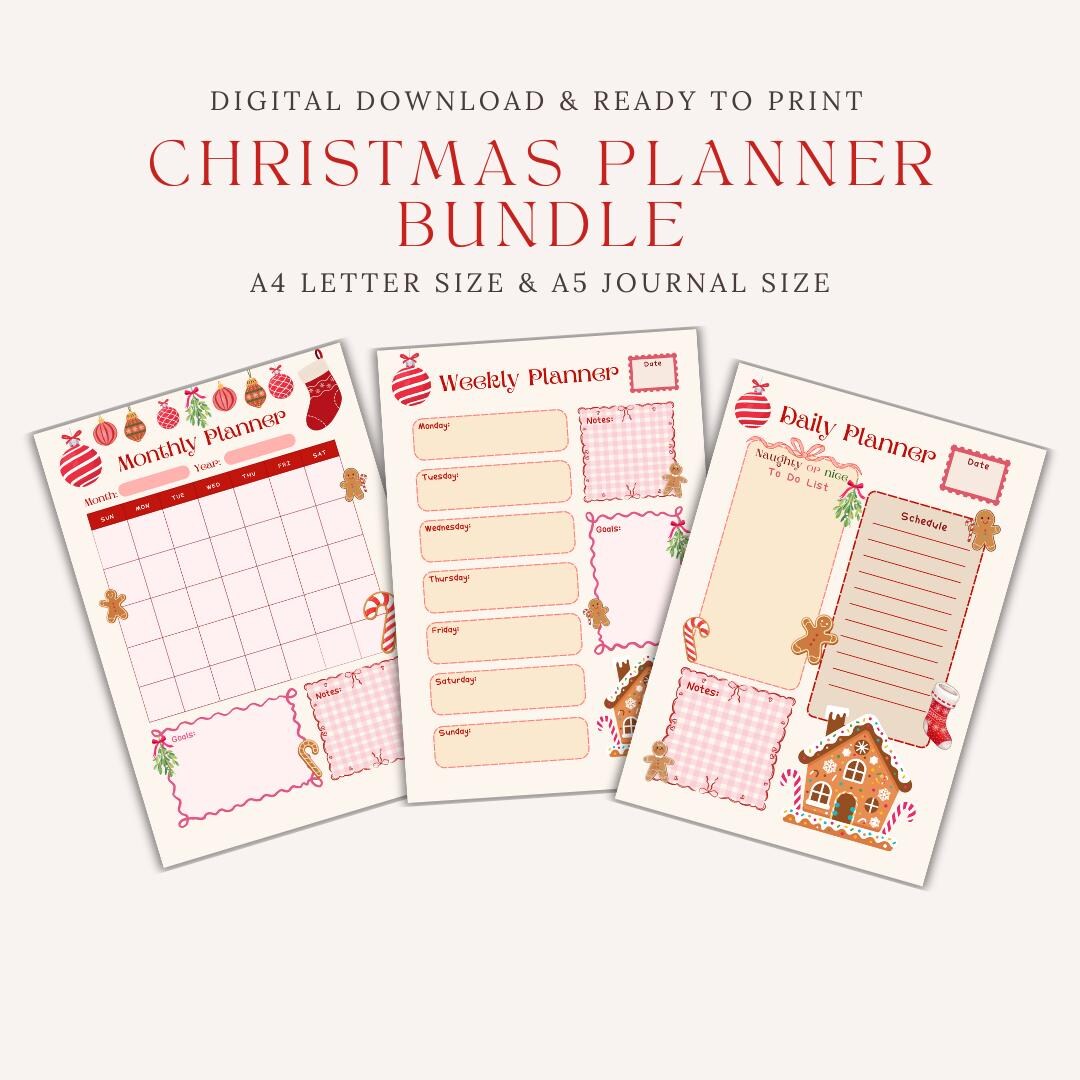 Christmas Planner Bundle | Printable Daily, Weekly & Monthly Planner ...